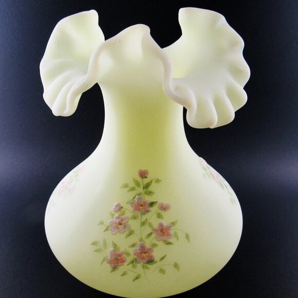 Fenton | Other | Vintage Fenton Yellow Custard Satin Glass Vase Ruffle ...